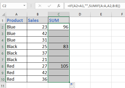 How to sum values by group in Excel?