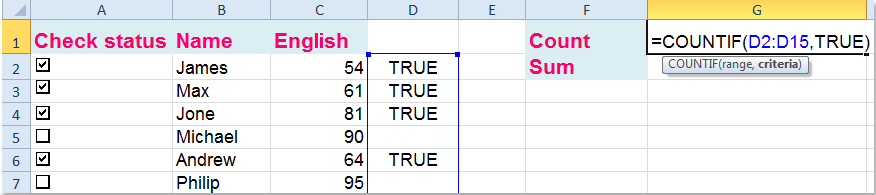 How To Sum Count Checked Checkboxes In Excel 