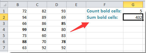 How to sum / count bold numbers in a range of cells in Excel?