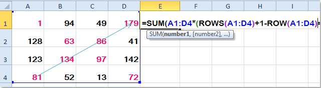 How to sum diagonal of a range in Excel?