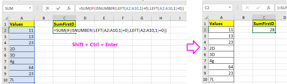 How To Sum First Digit Of Each Cell Only In Excel 