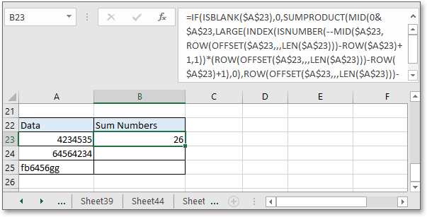 How to sum first digit of each cell only in Excel?