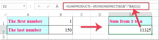 How to sum numbers from 1 to n in Excel worksheet?
