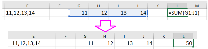 How to sum numbers with commas in a single Excel cell?