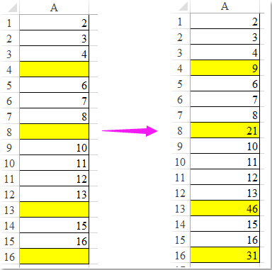 How to sum cell values in a column until blank cell reached?