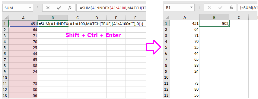 How To Sum Column Values Until Next Blank Cell In Excel 