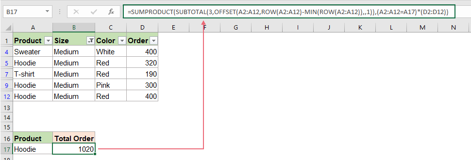 How to sum visible cells only based on criteria in Excel?