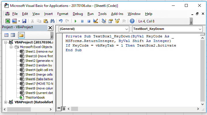 How To Quickly Tab Between Text Boxes In Excel 