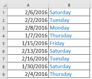 How to tell/return day of week from date in Excel?