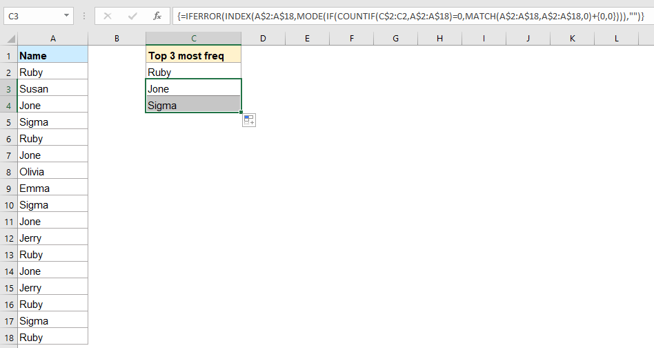 How to find the top 5 or n most frequent text or numbers in Excel?