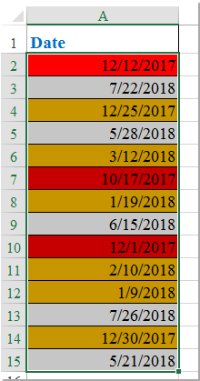 How to conditional formatting red amber green based on date in Excel?