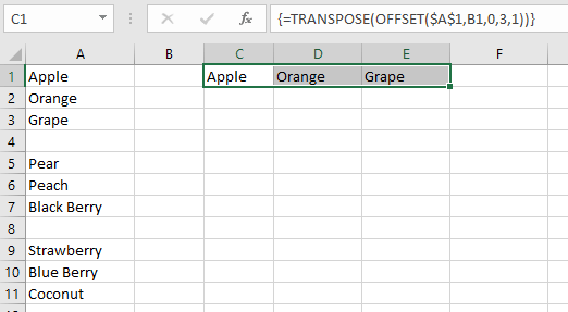 How to quickly transpose blocks of data from rows to columns in Excel?