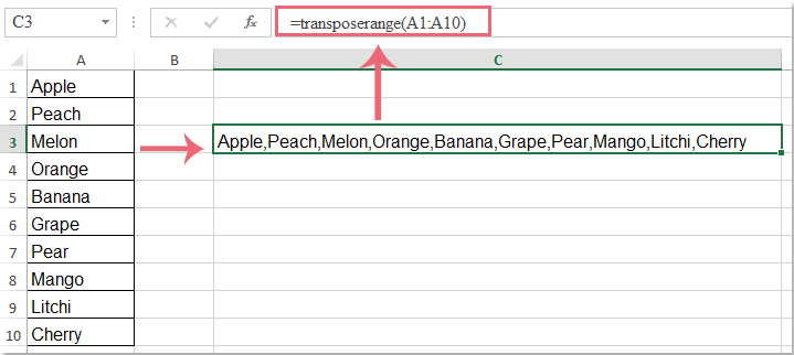 How To Transpose Data From Column Into One Single Cell In Excel 