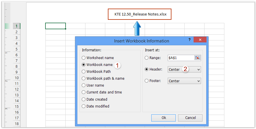 How To Insert filename In Header footer cell without extension In Excel 