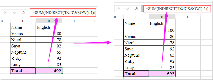 How to update formula when inserting rows in Excel?