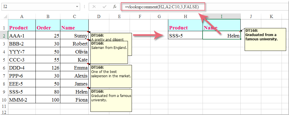 How To Vlookup And Return Matching Value With Cell Comment