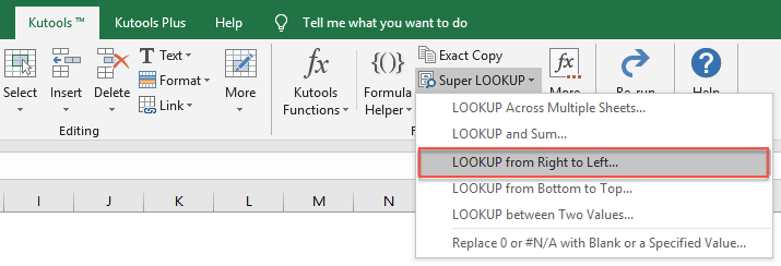 How to vlookup values from right to left in Excel?