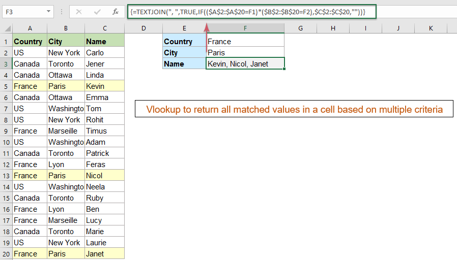 Vlookup And Return Multiple Values Based On One Or Multiple Criteria