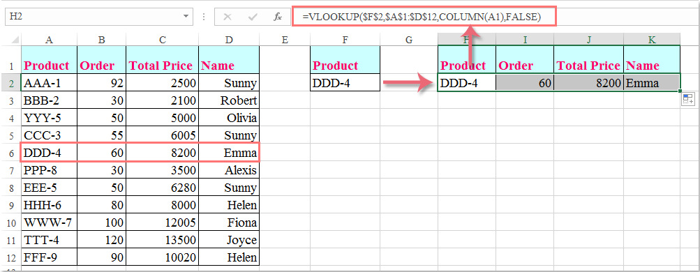 How To Vlookup And Return Whole Entire Row Of A Matched Value In Excel 