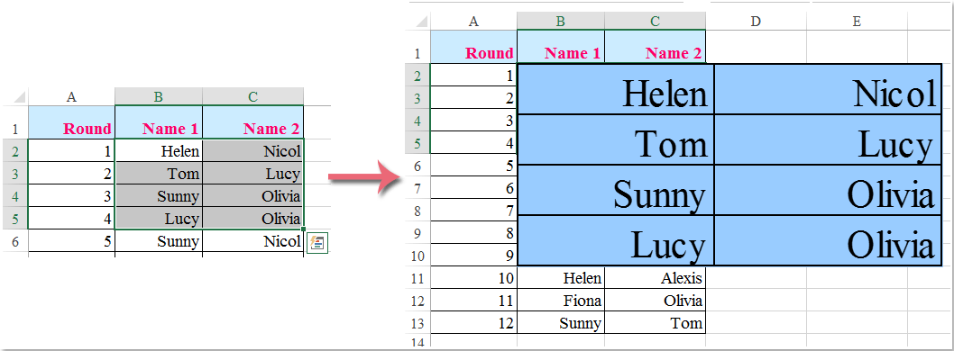 How to zoom or magnify selected cells in Excel?