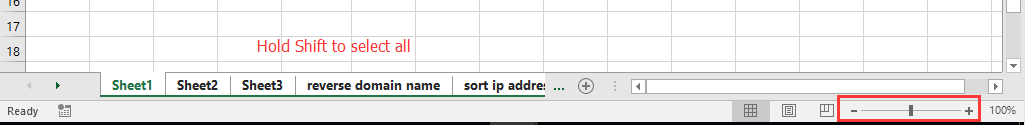 How to zoom all tabs in one size in Excel?