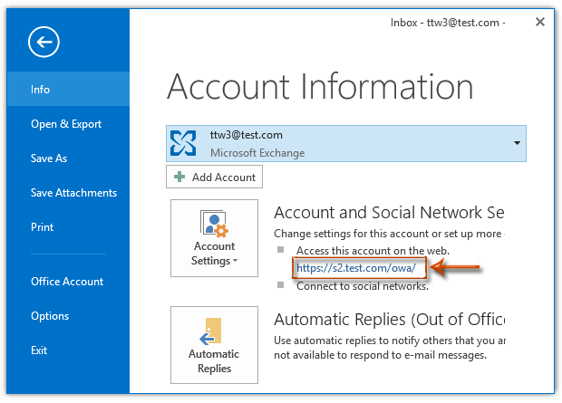 How to access exchange account on web from Outlook?