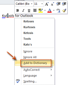 How to add and remove words in a custom dictionary in Outlook?
