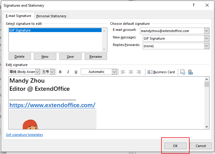 How to add an animated GIF to signature in Outlook?