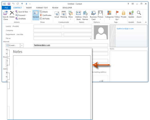 How to add notes to contacts in Outlook?