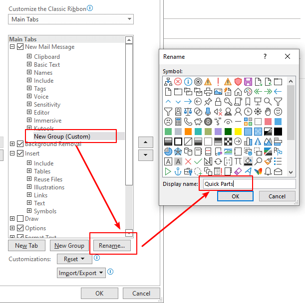 How to Add Quick Parts to Outlook Ribbon?