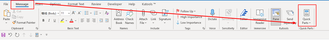 How to Add Quick Parts to Outlook Ribbon?