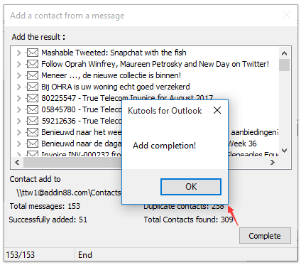 How to add all/multiple emails' senders to contacts in bulk in Outlook?