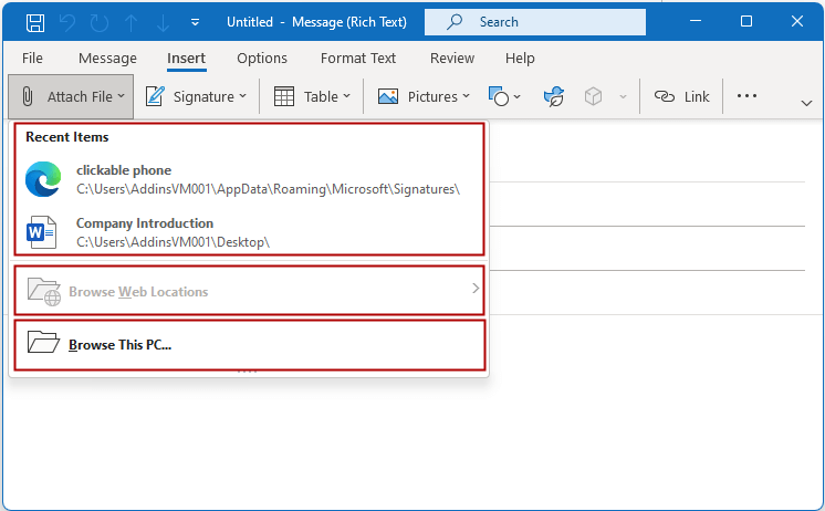 Outlook: How to create signature with attachment