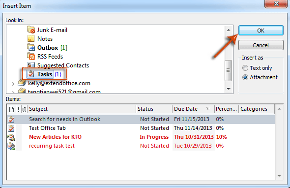 How to attach tasks to email in Outlook?
