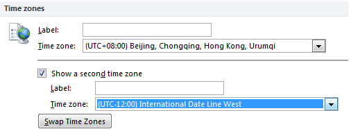 How to add and change a second-time zone in Outlook?