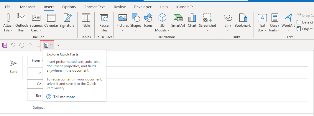 How to Add Quick Parts to Quick Access Toolbar and Use it in Outlook?
