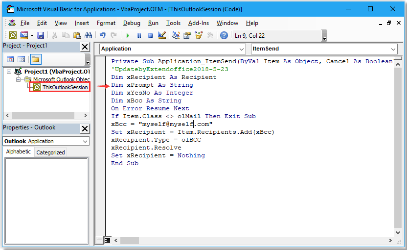 How to always BCC myself while sending Email through Outlook?