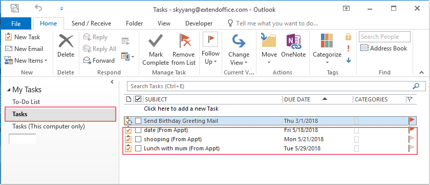 How to convert multiple appointments to tasks quickly in Outlook?