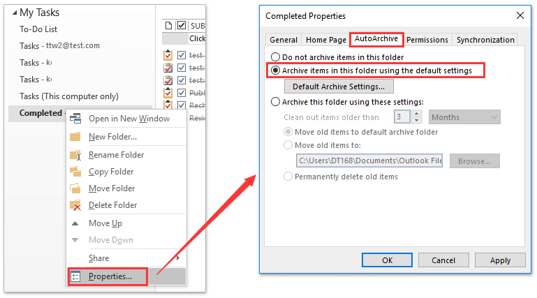 How to (auto) archive completed tasks only in Outlook?