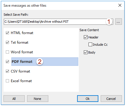 How to archive without .pst file in Outlook?