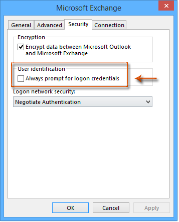 How to prevent Outlook asking for credentials exchange every time?