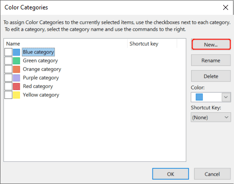 How to assign and edit color categories to Outlook items?