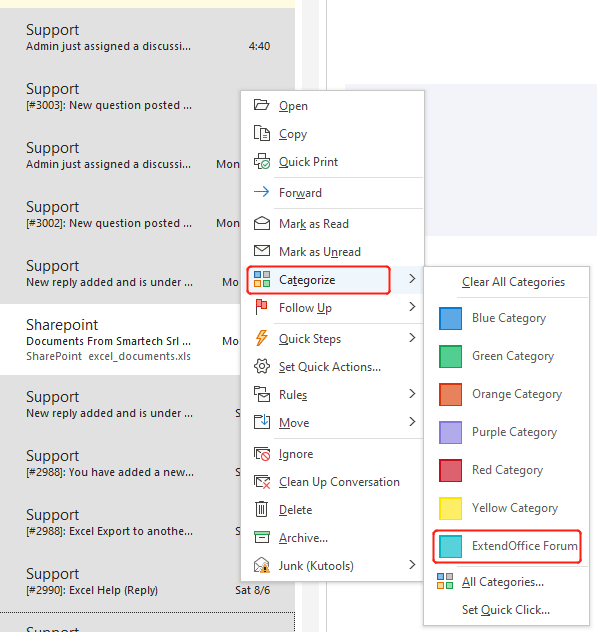 How to assign and edit color categories to Outlook items?