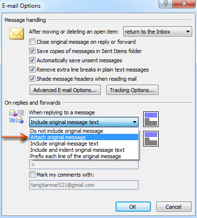 How to attach original message when replying in Outlook?