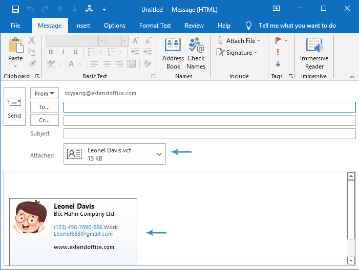 How to attach business card for all outgoing messages automatically in ...
