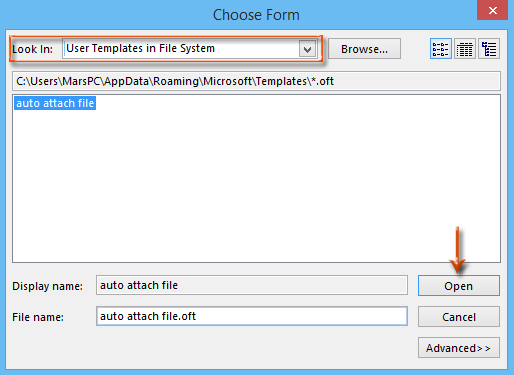 Outlook: automatically attach files in new message
