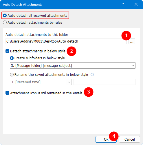 How to automatically download/save attachments from Outlook to a certain folder?