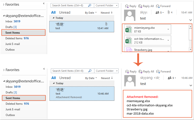 How to automatically remove the attachments after emails sending from the sent items?