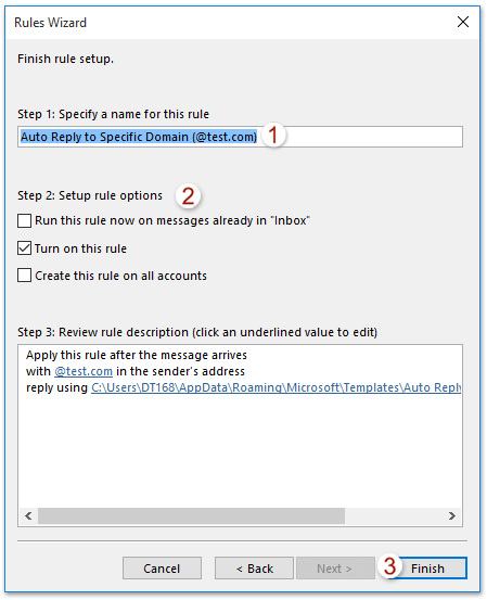 How to automatically reply only to a specific domain in Outlook?