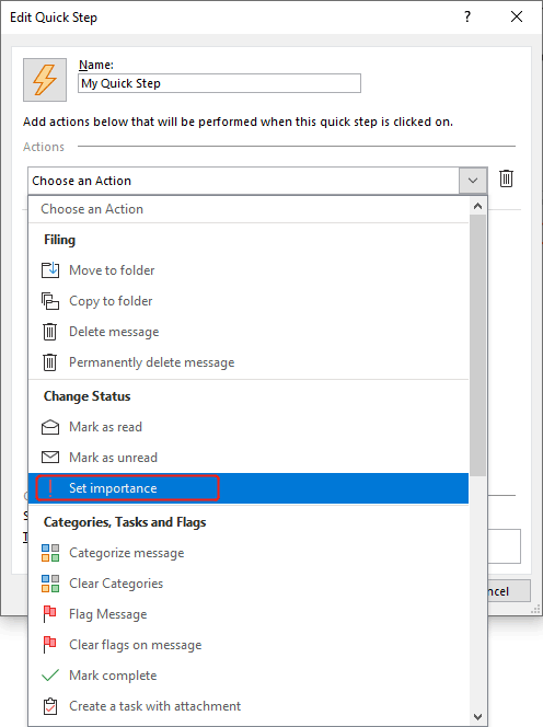 How to batch change the level of importance in Outlook?